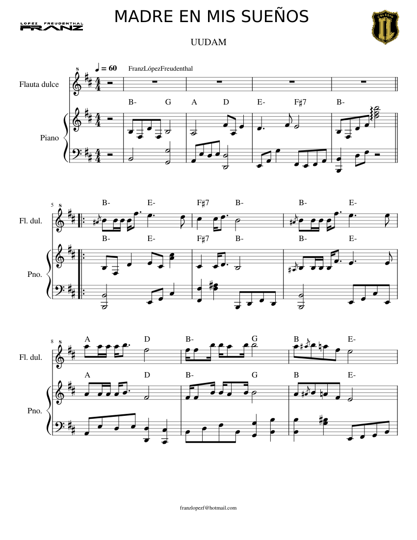 MADRE EN MIS SUEÑOS FLAUTA DULCE Y PIANO FHLF Sheet music for Piano ...