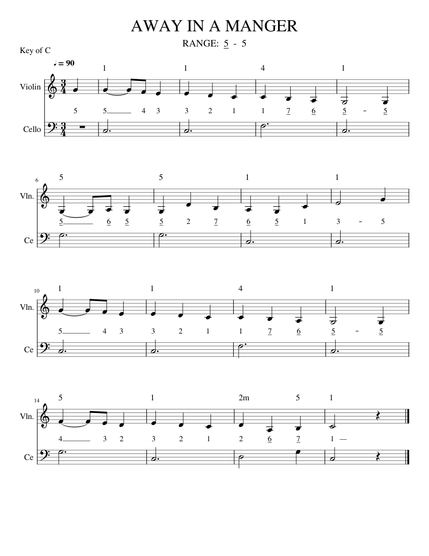 AWAY IN A MANGER by # Sheet Music for Violin, Cello (String Duet ...