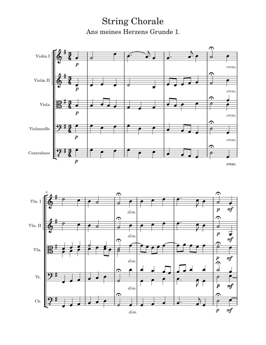String Chorale Sheet music for Contrabass, Violin, Viola, Cello (String ...