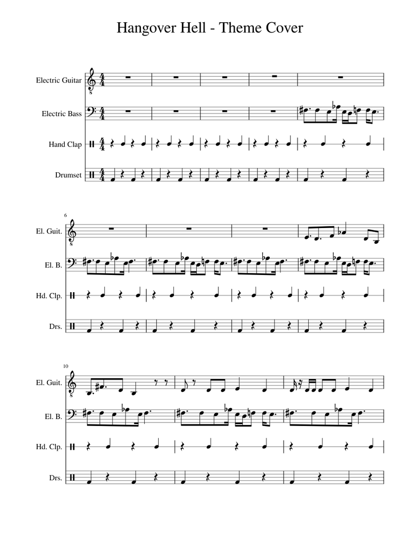 Hangover Hell - Theme Cover Sheet music for Guitar, Bass guitar, Drum ...
