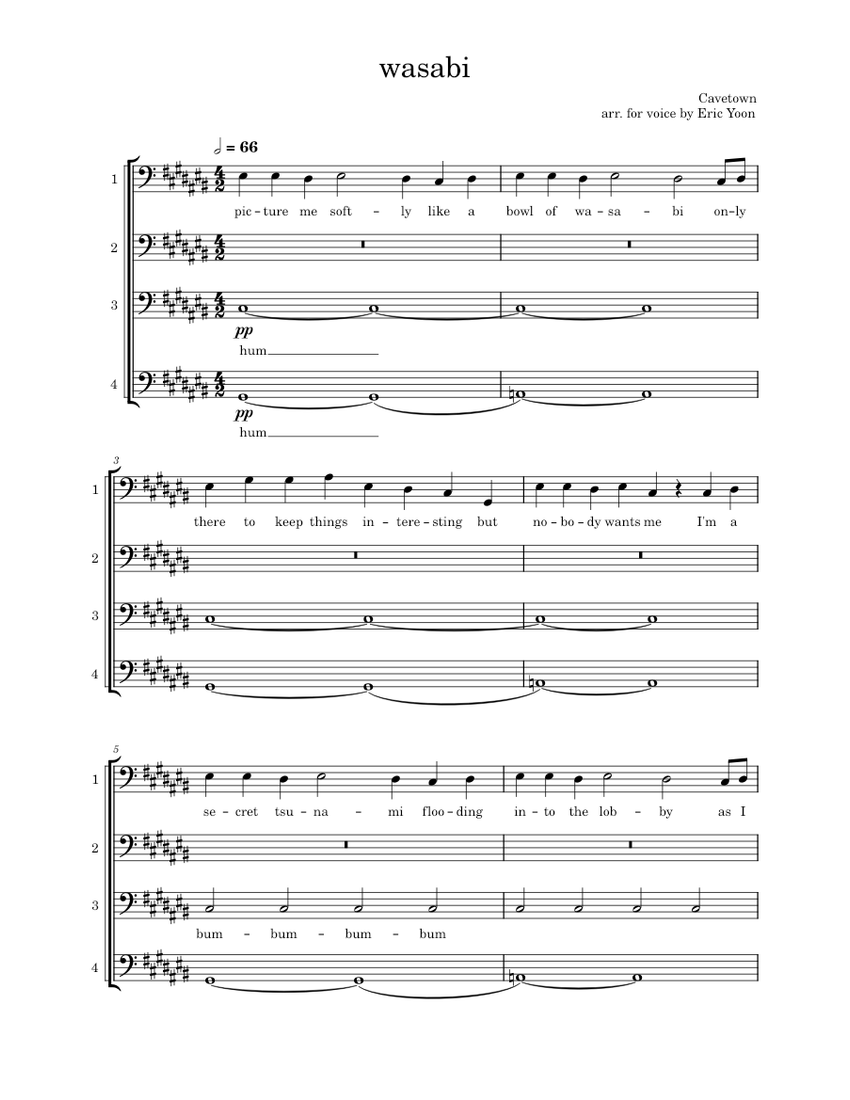 wasabi by Cavetown - 4 Bass Arrangement Sheet music for Piano (Men’s ...