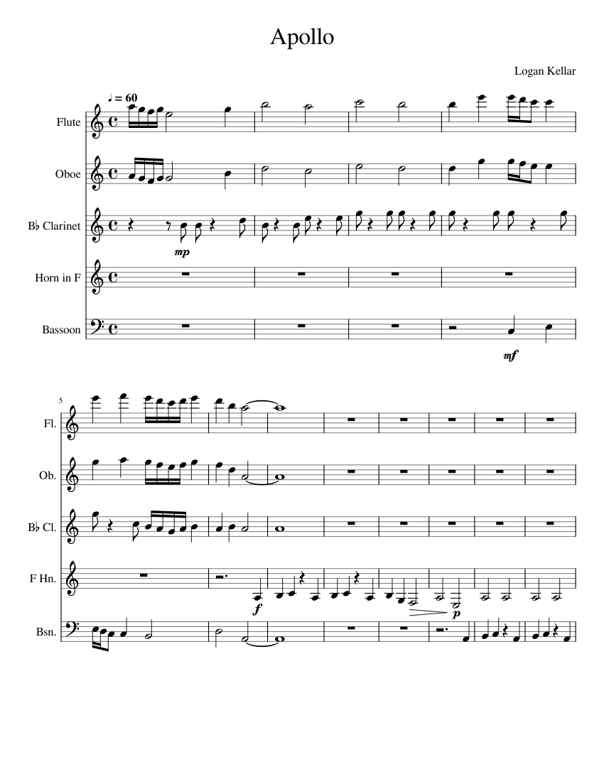 Apollo Sheet music for Flute, Oboe, Clarinet in b-flat, Bassoon & more ...