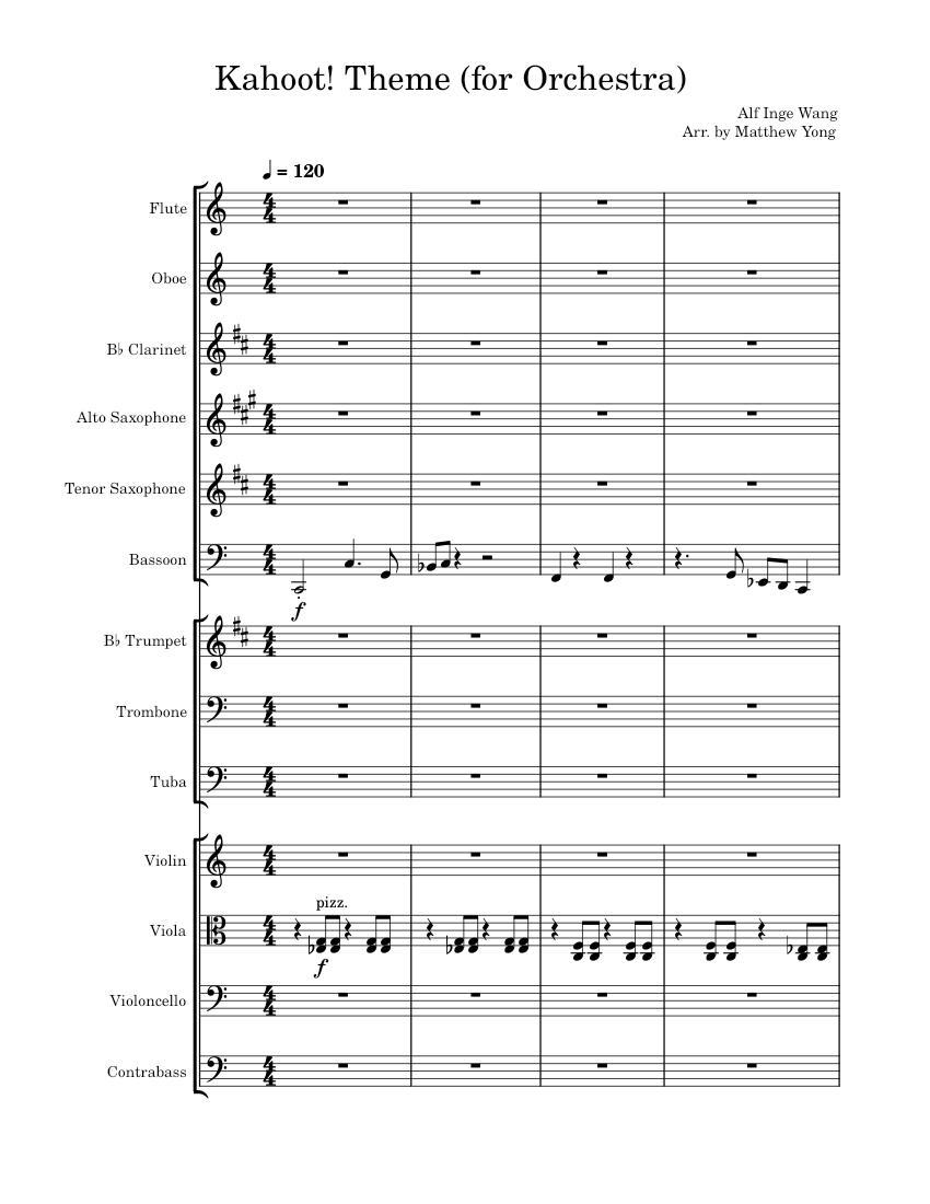 Kahoot! Theme (for Orchestra)- Arranged by Matthew Yong Sheet music for ...