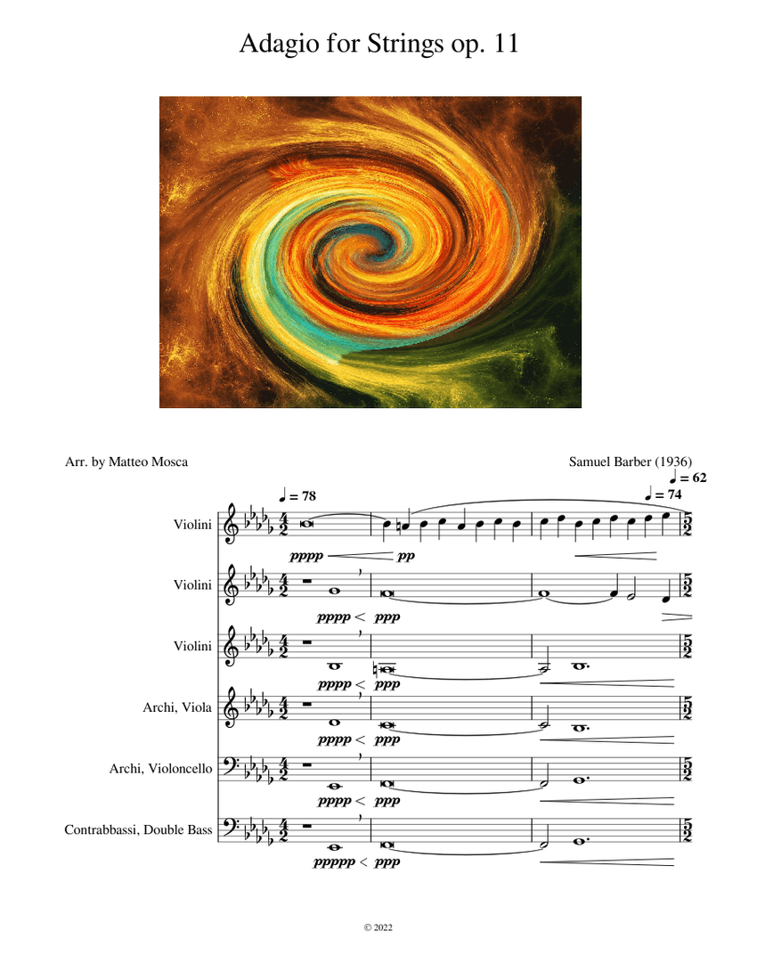 Adagio For Strings Op. 11 – Samuel Barber Sheet Music for Strings group ...