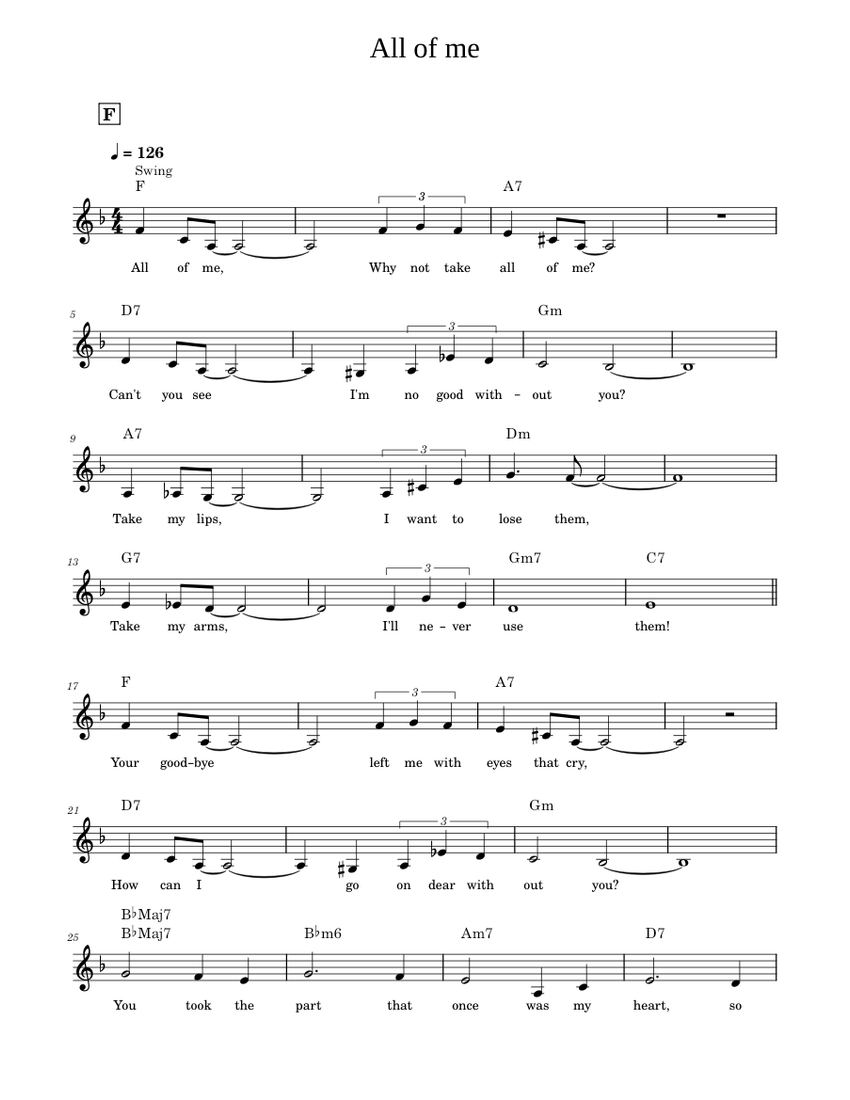 All of me (Jazz standard) in F Sheet music for Piano (Solo) | Musescore.com