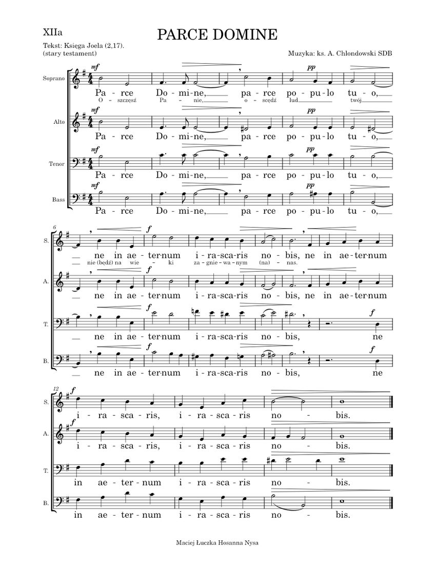 Parce Domine – ks. Antoni Chlondowski SDB Sheet music for Soprano, Alto, Tenor, Bass voice (SATB ...