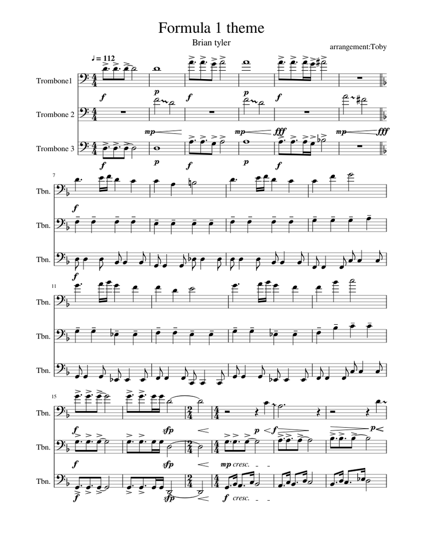 Formula 1 theme Sheet Music for Trombone (Brass Trio) | MuseScore.com