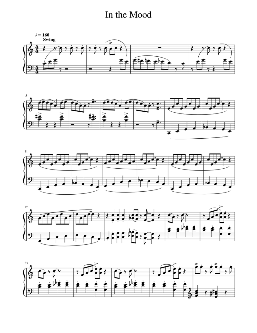 In the Mood Sheet Music for Piano (Solo) | MuseScore.com