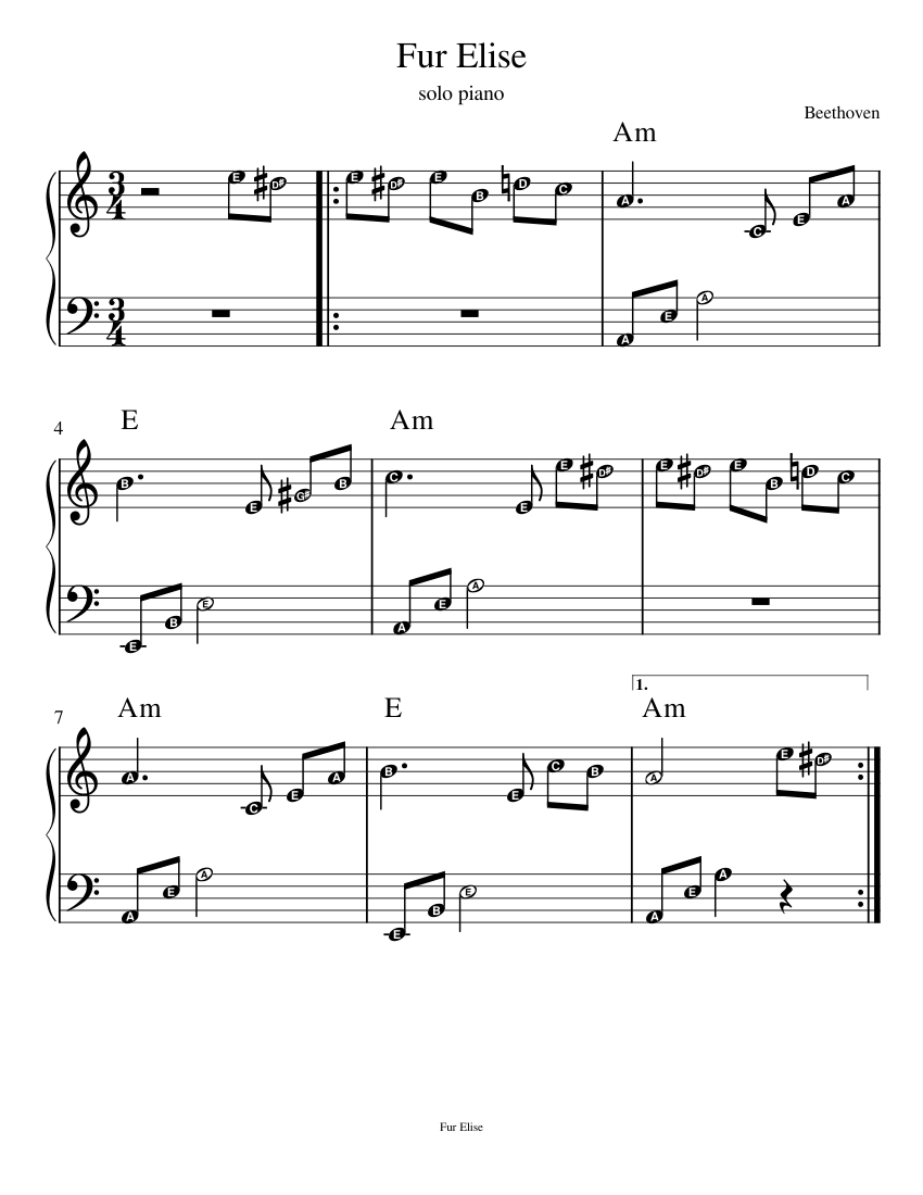 Fur Elise Sheet Music with Chords for Piano (Solo) easy | MuseScore.com