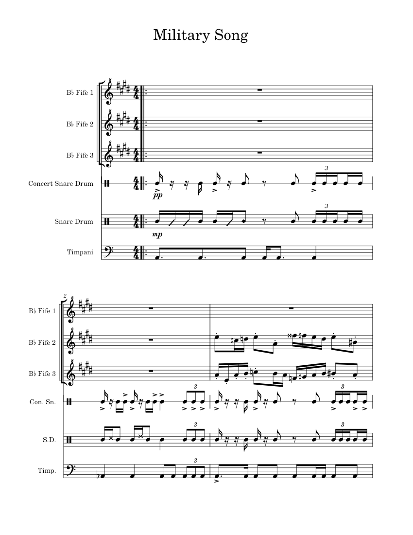 Song for Veterans' Day Sheet music for Timpani, Snare drum, Flute other ...