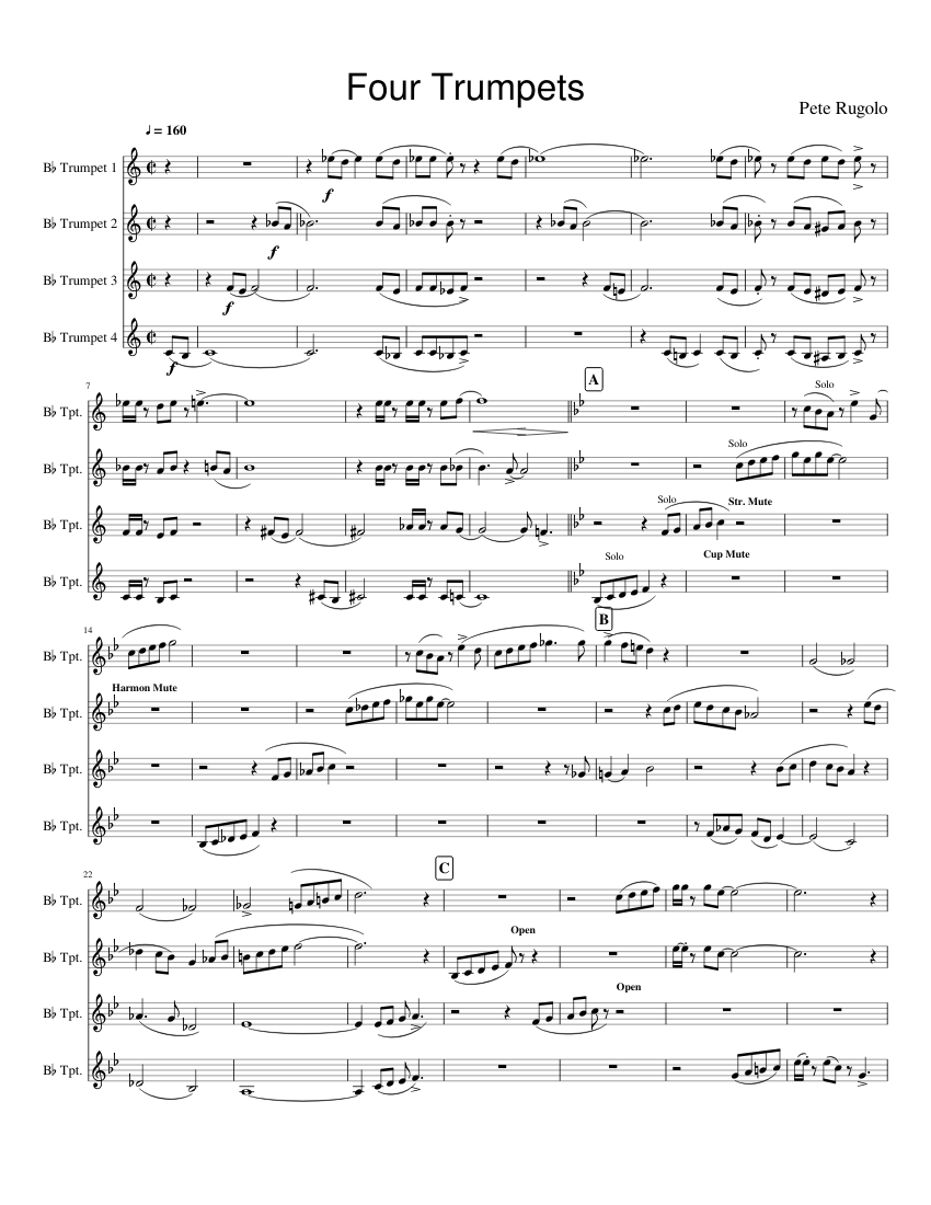Four Trumpets Sheet Music for Trumpet in b-flat (Mixed Quartet ...