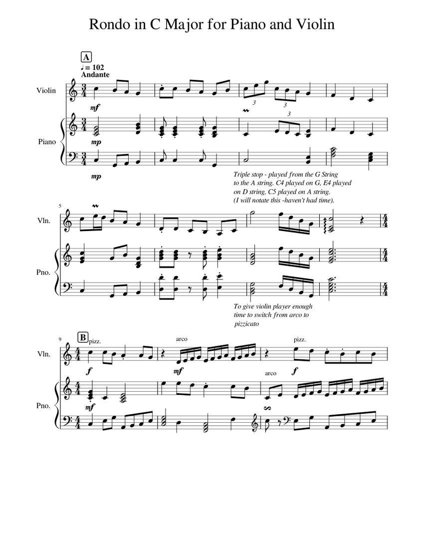 Rondo in C major for Piano and Violin Sheet music for Piano, Violin ...