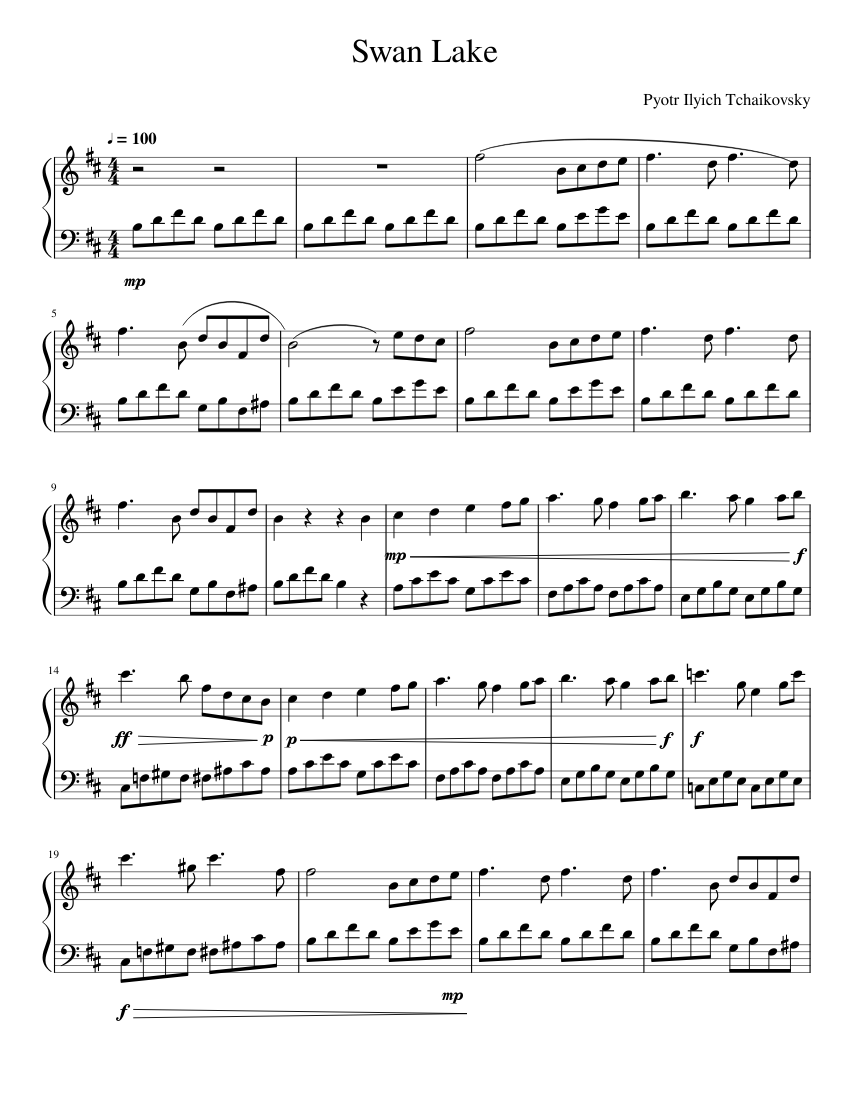 Swan Lake Theme - Tchaikovsky Sheet Music for Piano (Solo) Easy ...