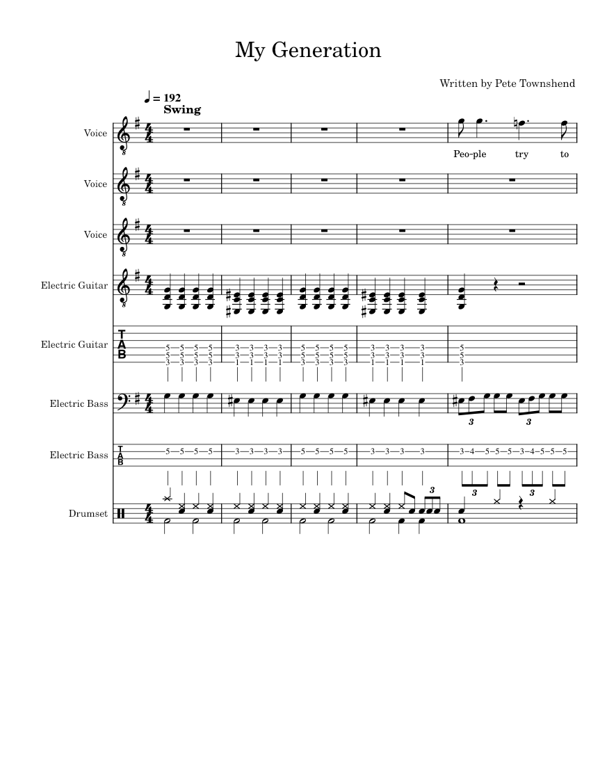 My Generation Sheet Music for Vocals, Guitar, Bass guitar, Drum group ...