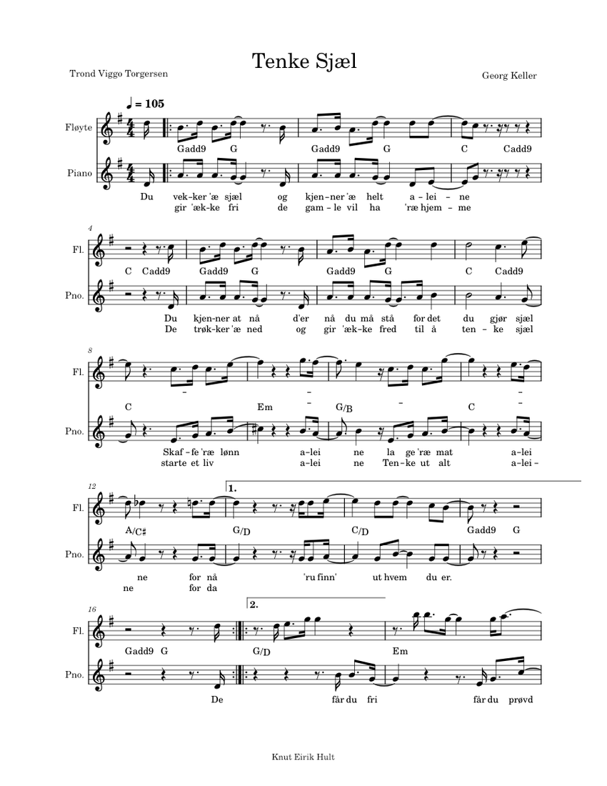 Tenke sjæl – Trond-Viggo Torgersen Sheet music for Piano, Flute (Piano ...