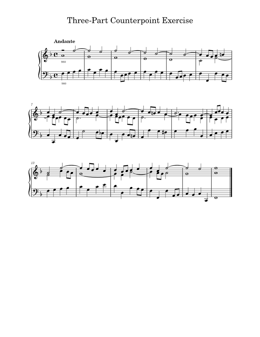 Three-Part Counterpoint Exercise Sheet Music for Piano (Solo) Easy ...