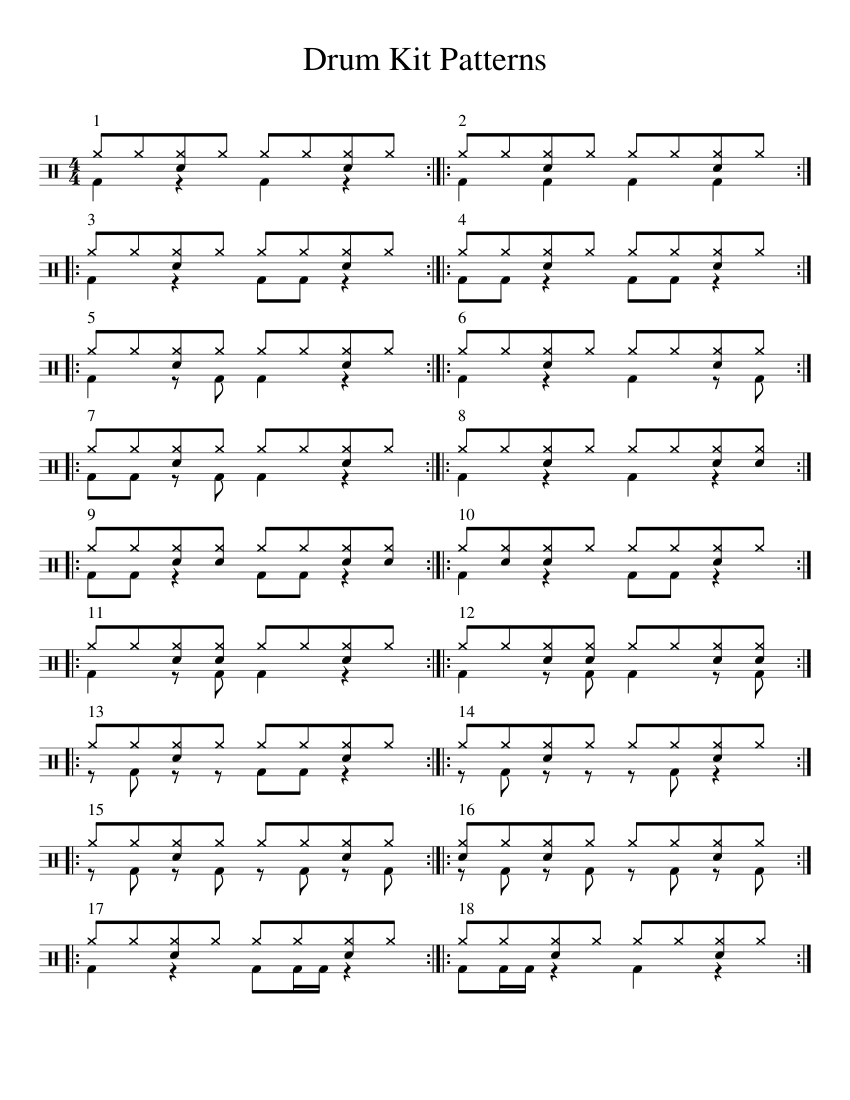 Drum Kit Patterns 1 Sheet Music with Chords for Drum group (Solo ...