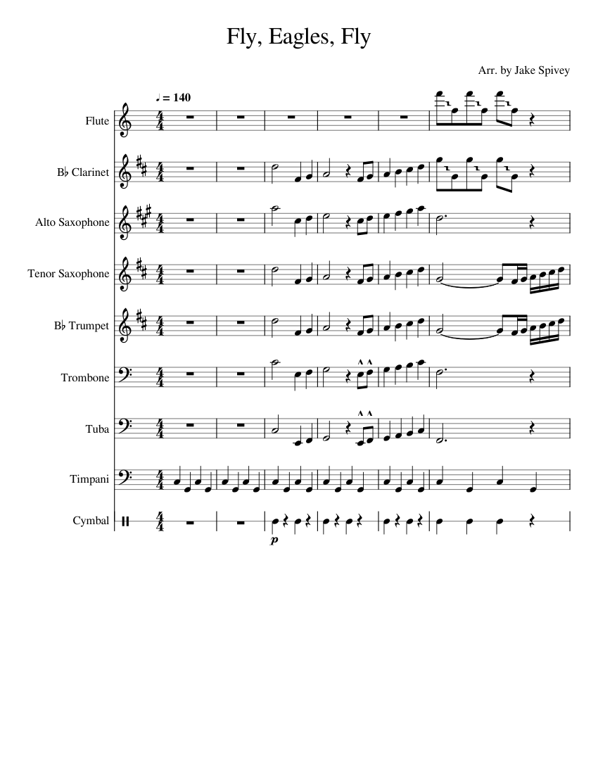 Fly, Eagles, Fly Sheet Music for Trombone, Tuba, Flute, Clarinet in b ...