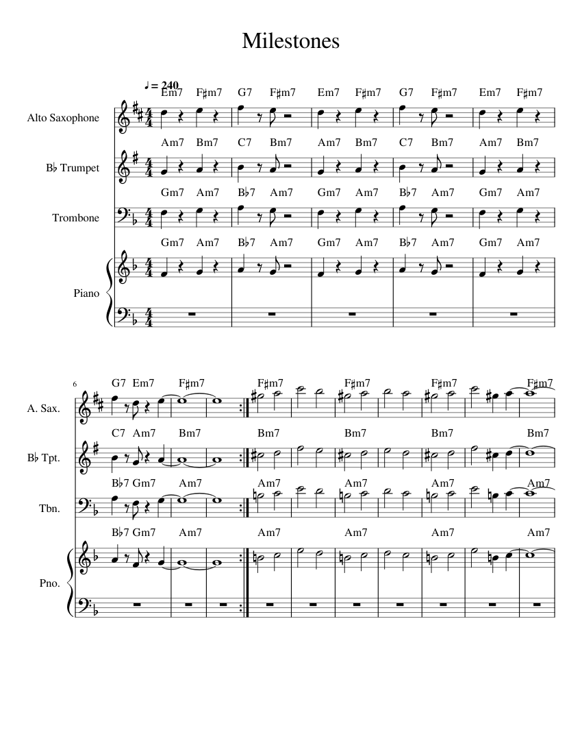 Milestones Sheet Music with Chords for Piano, Trombone, Saxophone alto ...