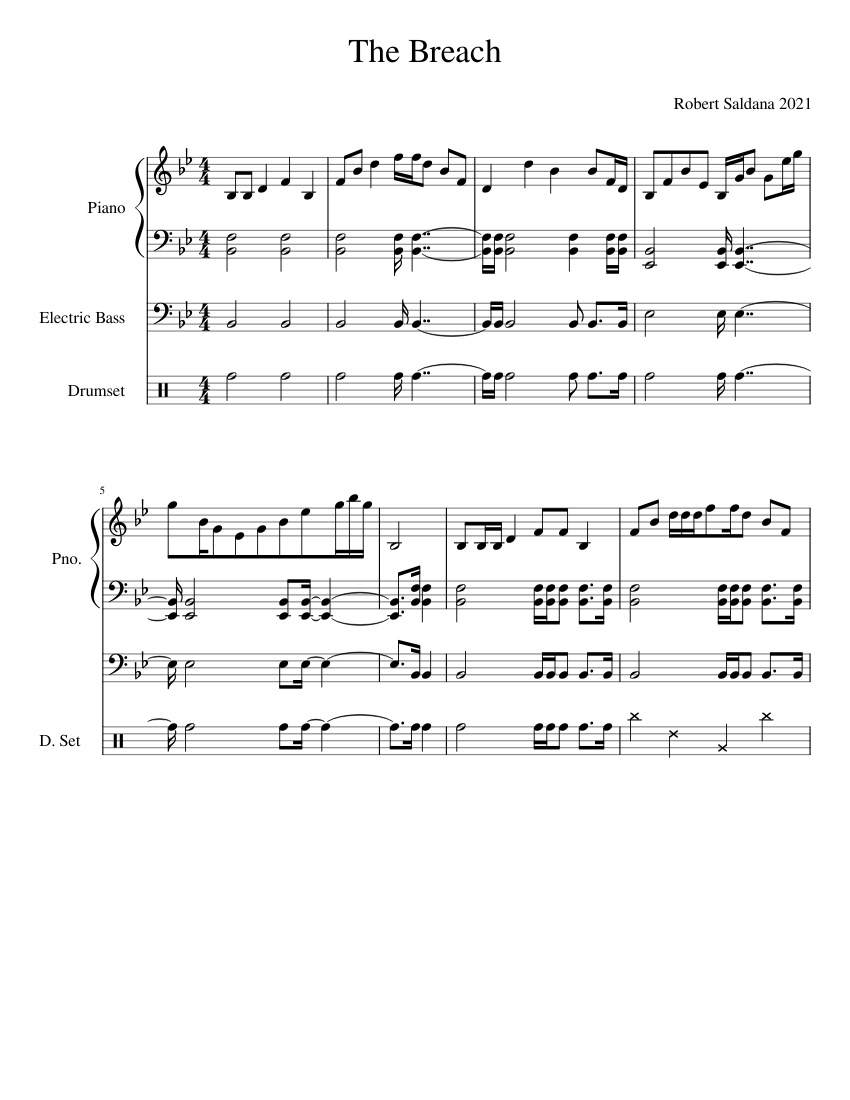 The breach Sheet music for Piano, Bass guitar, Drum group (Mixed Trio ...