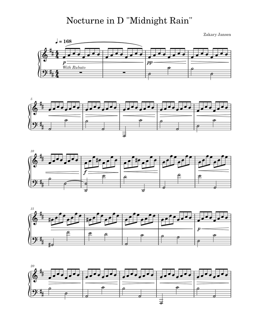 Nocturne in D Midnight Rain – Zak Nocturne in D Midnight Rain Sheet ...