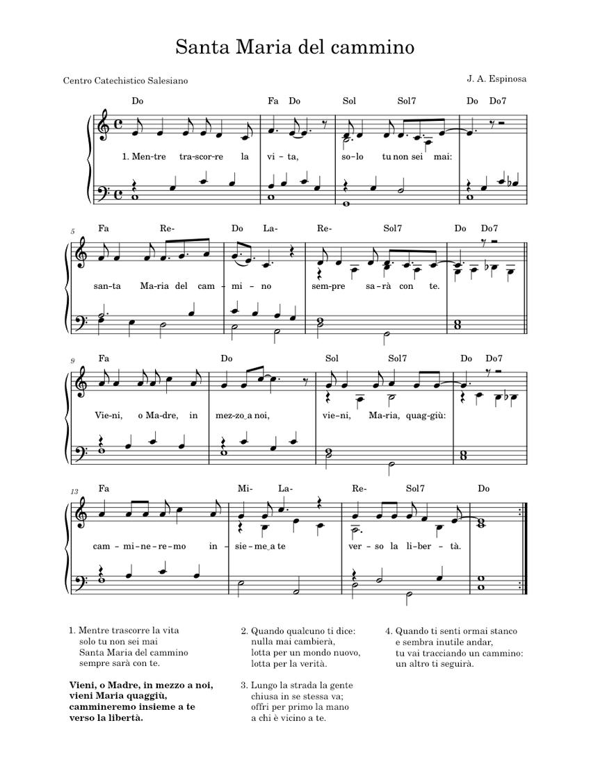 Santa Maria del Cammino – Juan Antonio Espinosa Sheet Music for Piano ...