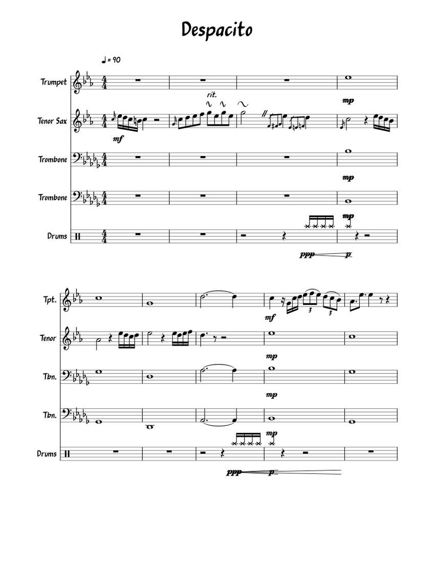 Despacito Sheet music for Trombone, Saxophone tenor, Trumpet in b-flat ...