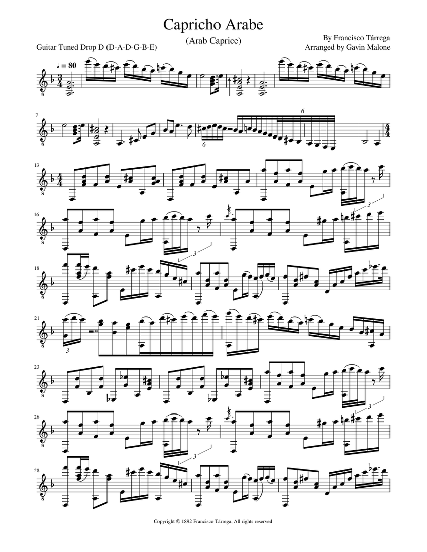 Capricho Árabe Sheet Music for Guitar (Solo) | MuseScore.com