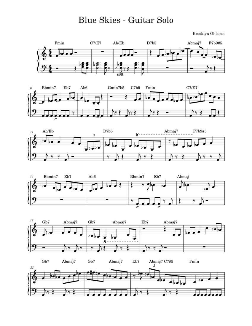 Blue_Skies_-_Guitar_Solo Sheet music for Piano (Solo) | Musescore.com