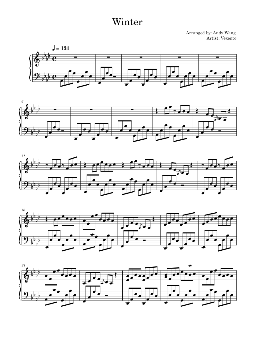 Winter – Vexento Sheet Music for Piano (Solo) | MuseScore.com