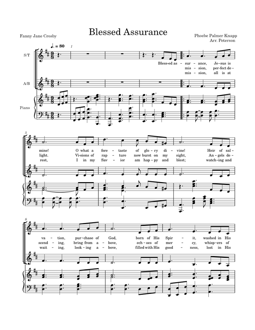Blessed assurance – Hymn Sheet music for Piano, Female, Male (Choral ...