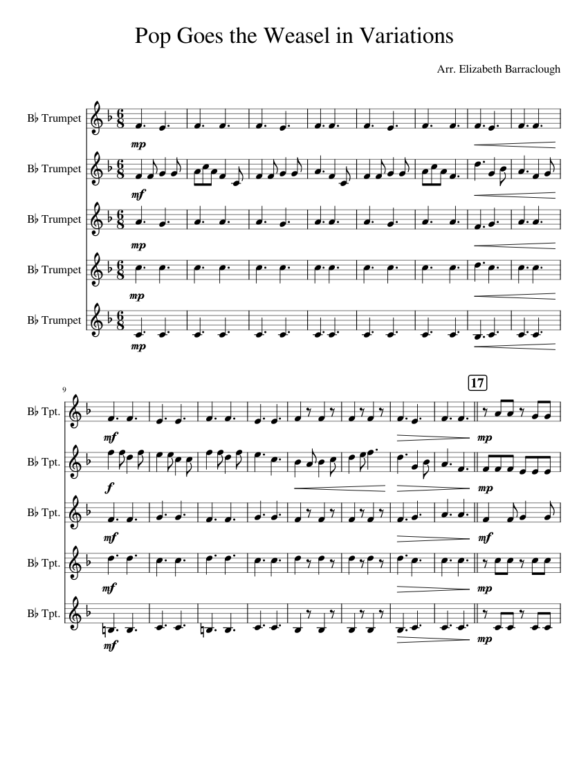 Pop Goes the Weasel in Variations Sheet Music for Trumpet in b-flat ...