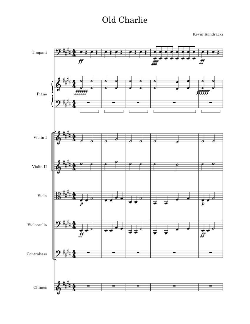 Old Charlie Strings Sheet music for Piano, Contrabass, Timpani, Violin ...