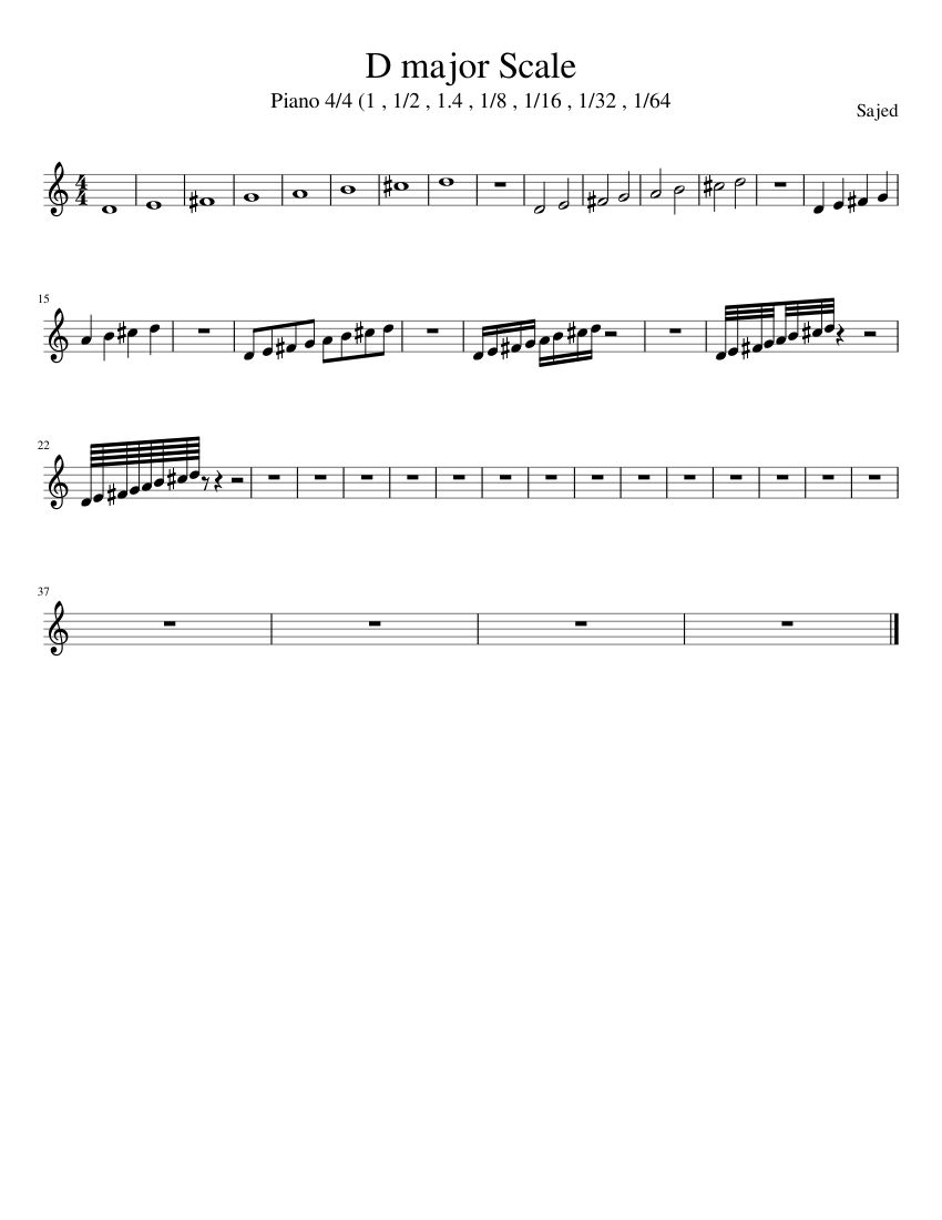 D major Scale Sheet music for Piano (Solo) | Musescore.com