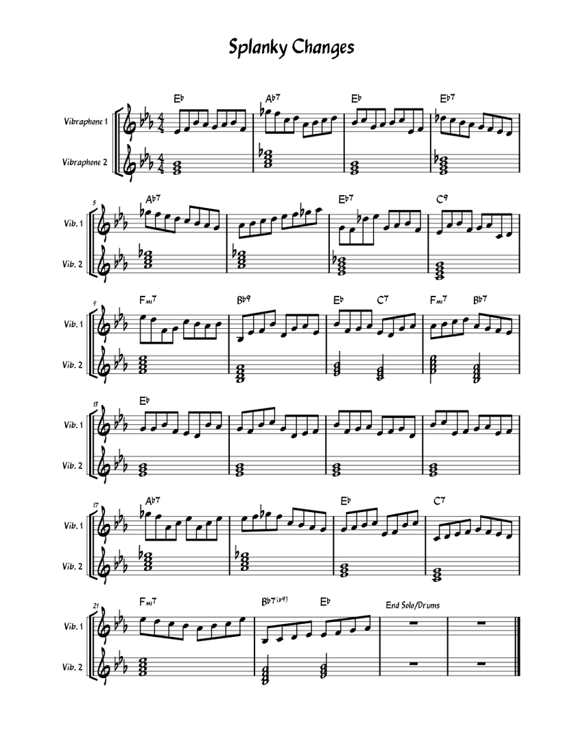 Splanky Changes Sheet Music with Chords for Vibraphone (Solo ...
