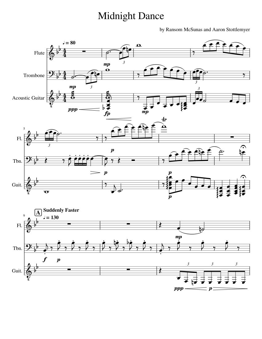 Midnight Dance Sheet music for Trombone, Flute, Guitar (Mixed Trio ...