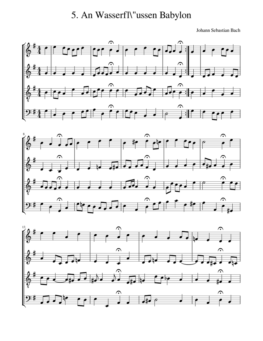 Johann Sebastian Bach - 5. An Wasserfl\"ussen Babylon - piano tutorial
