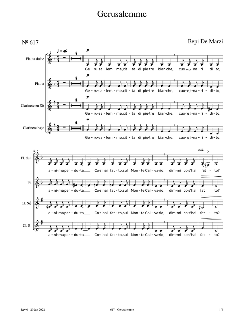 617-Gerusalemme Sheet music for Flute, Clarinet in b-flat, Clarinet ...