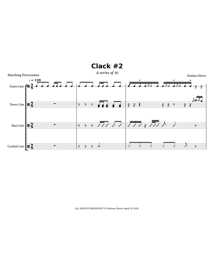 Clack_#2 Sheet music for Snare drum, Crash, Tenor drum, Bass drum ...
