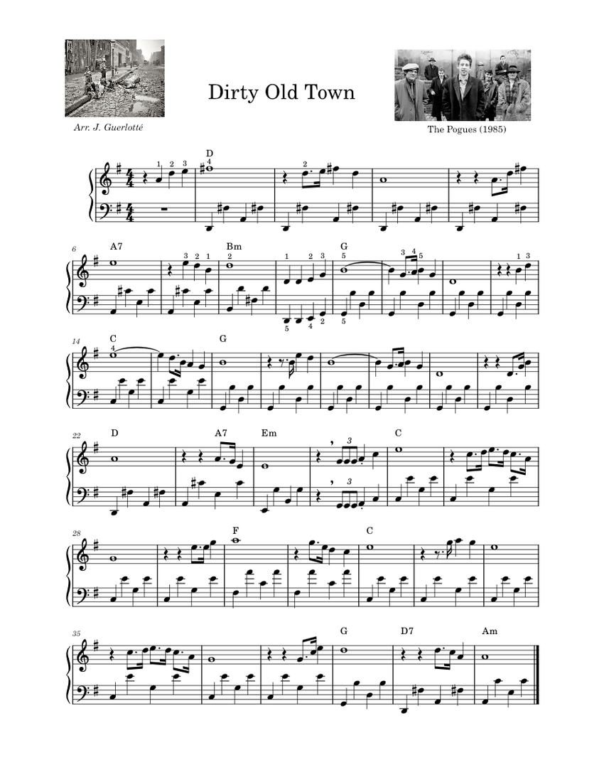 Dirty old town – The Pogues Sheet Music with Chords for Piano (Solo ...