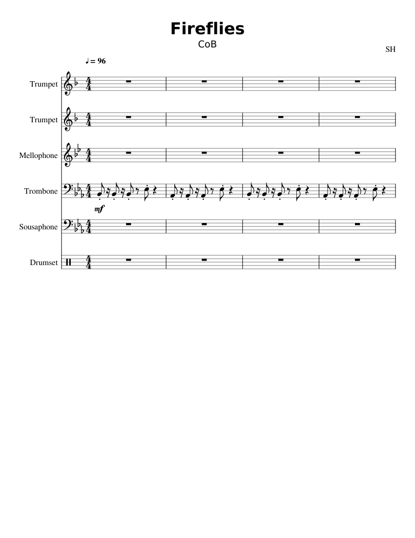 Fireflies Sheet music for Trombone, Mellophone, Drum group, Trumpet ...