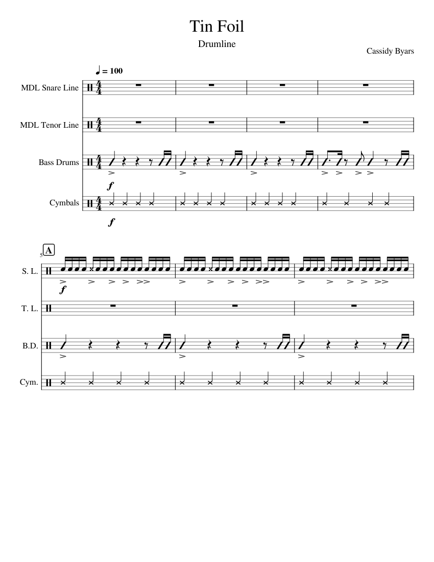 CDA Tin Foil Sheet music for Snare drum, Crash, Tenor drum, Bass drum ...