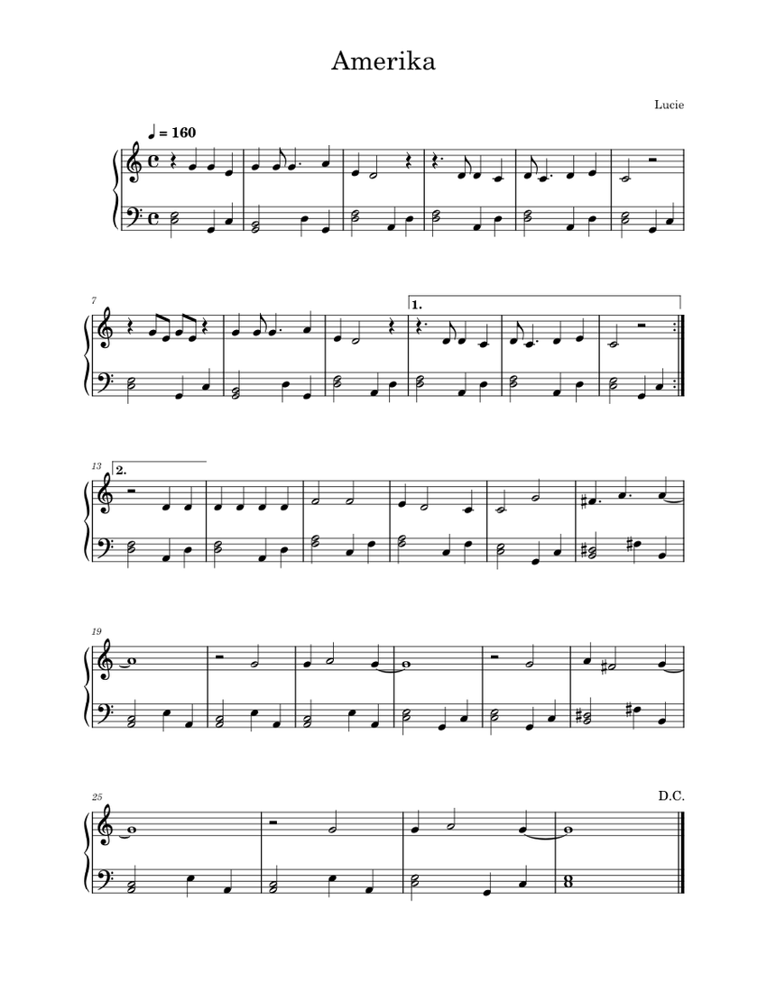Amerika – Lucie Sheet Music for Piano (Solo) easy | MuseScore.com