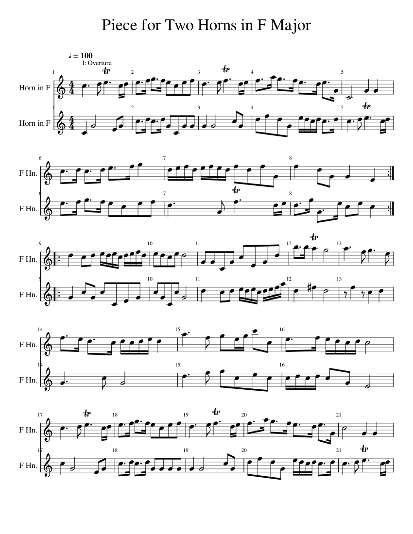 Suite for Two Horns in F Major Sheet Music for French horn (Brass Duet ...