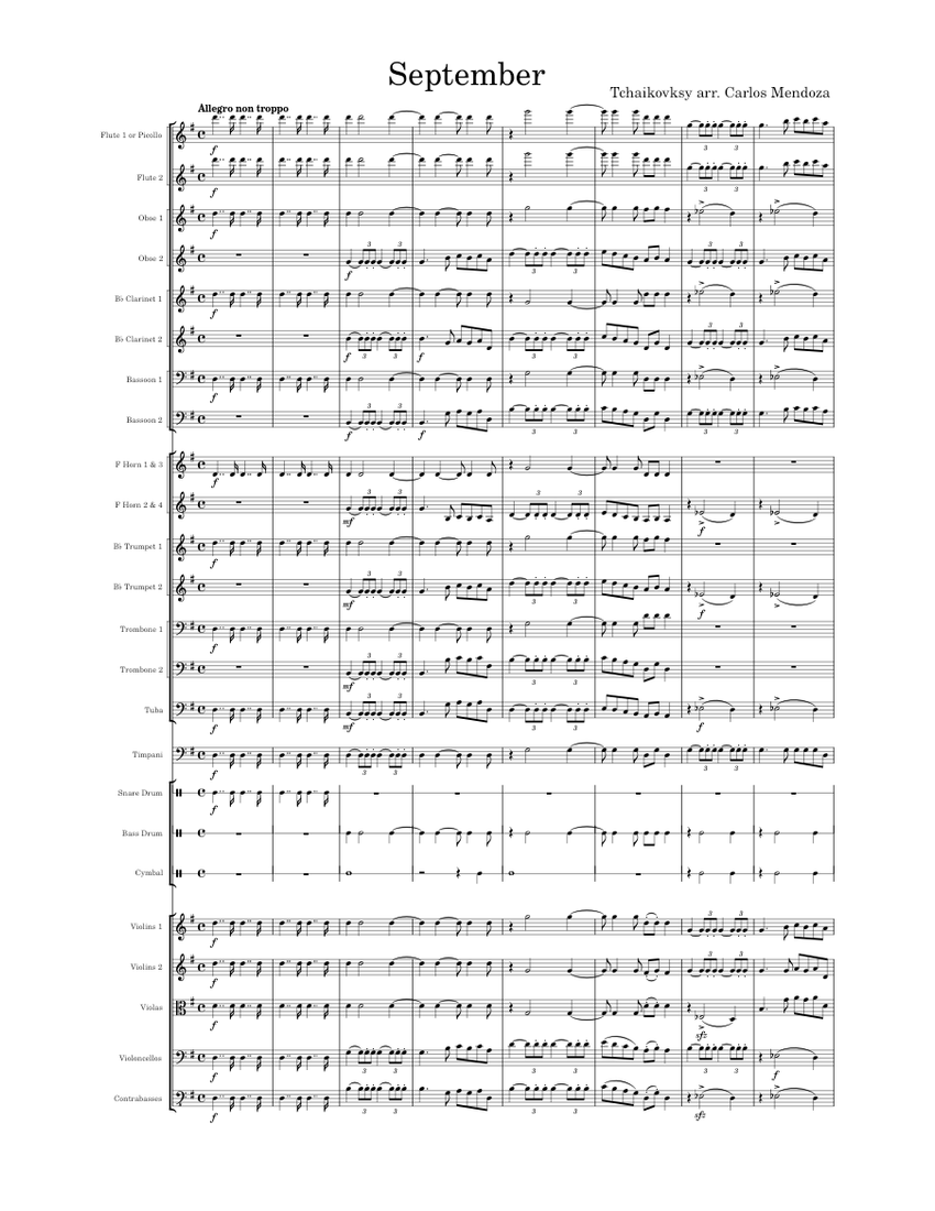 The Seasons, Op.37a September – Pyotr Ilyich Tchaikovsky Sheet Music for Trombone, Tuba, Flute ...