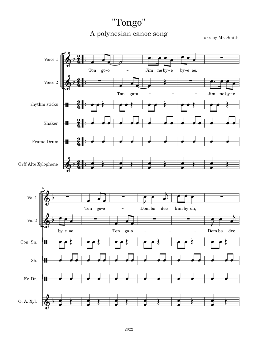 "Tongo" Sheet music for Vocals, Snare drum, Drum group, Xylophone ...