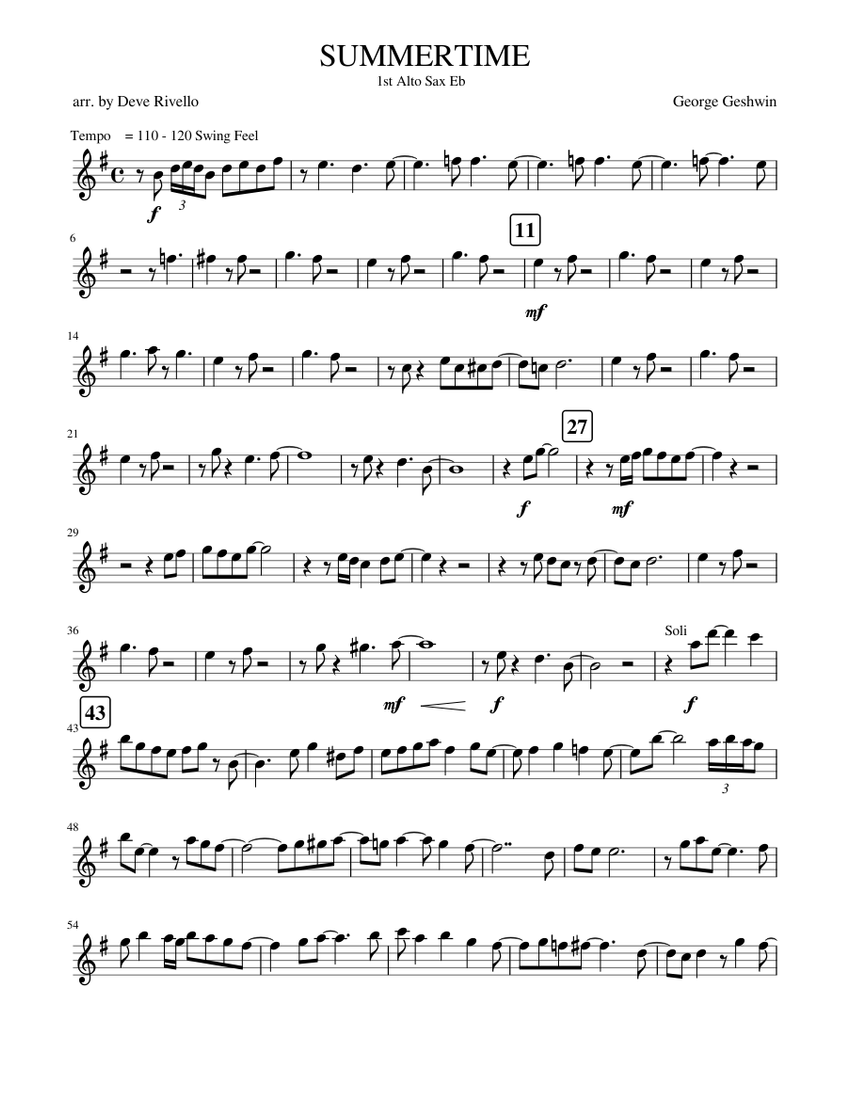 SUMMERTIME Sheet Music for Saxophone alto (Solo) | MuseScore.com