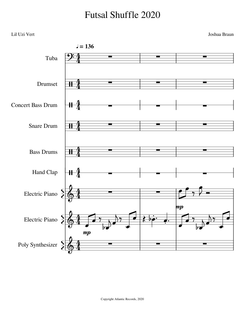 Futsal Shuffle 2020 Sheet Music for Piano, Tuba, Snare drum, Drum group ...