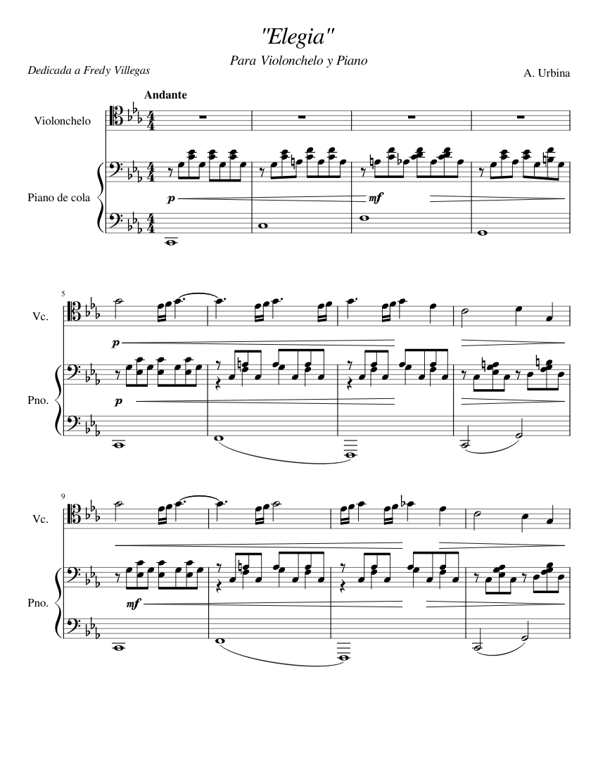 "Elegia" para Violonchelo y Piano. Sheet music for Piano, Cello (Solo ...