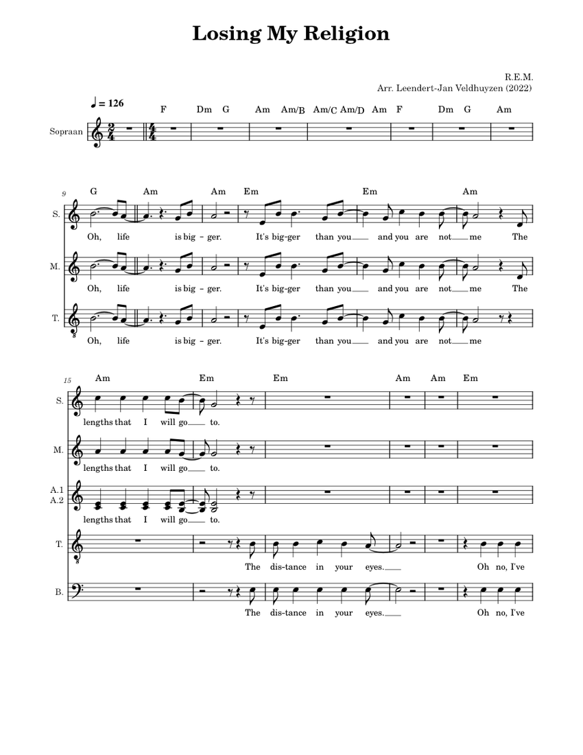 Losing my religion – R.E.M. Sheet Music with Chords for Soprano, Alto ...